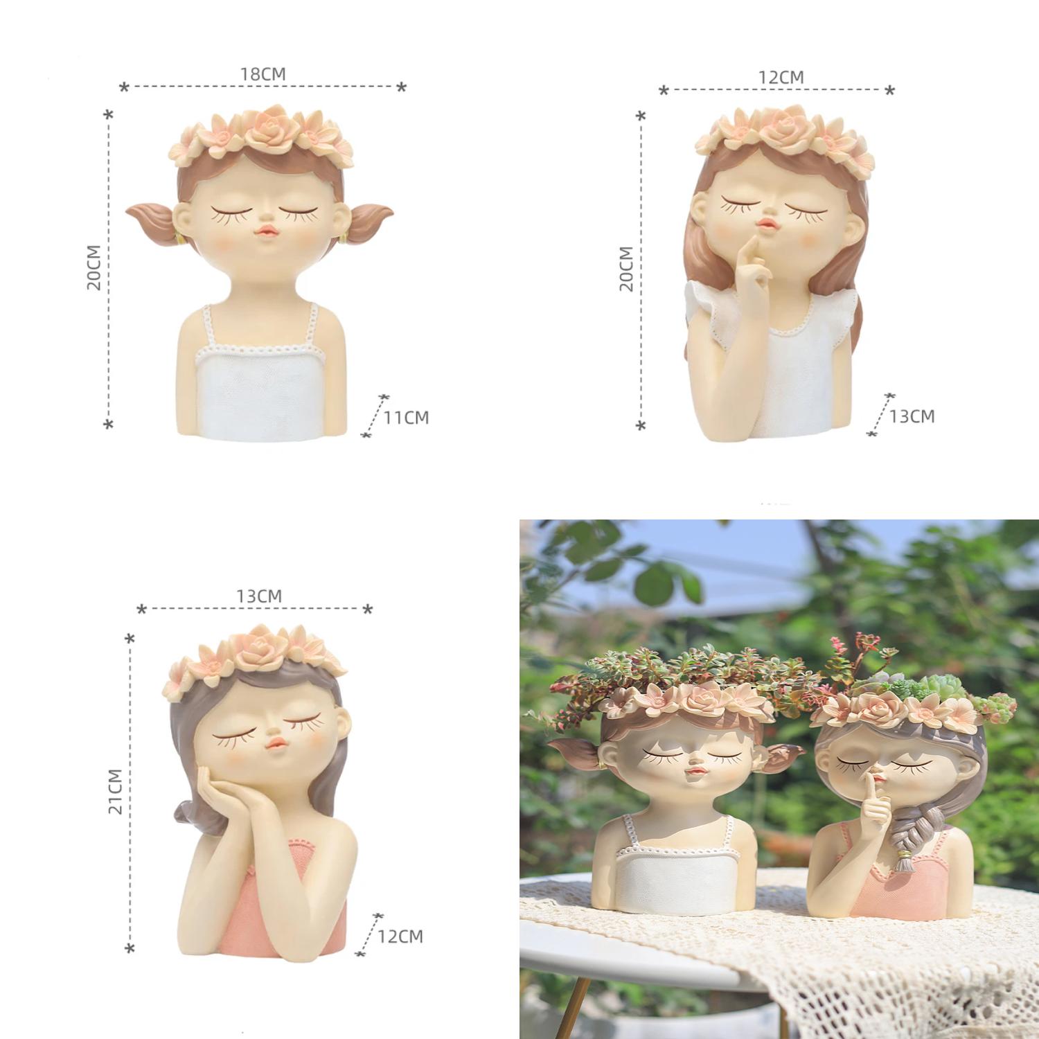 LNGHEJZ Enchanting and Delightful Beautiful 20cm Resin Girl Flower Pot ...