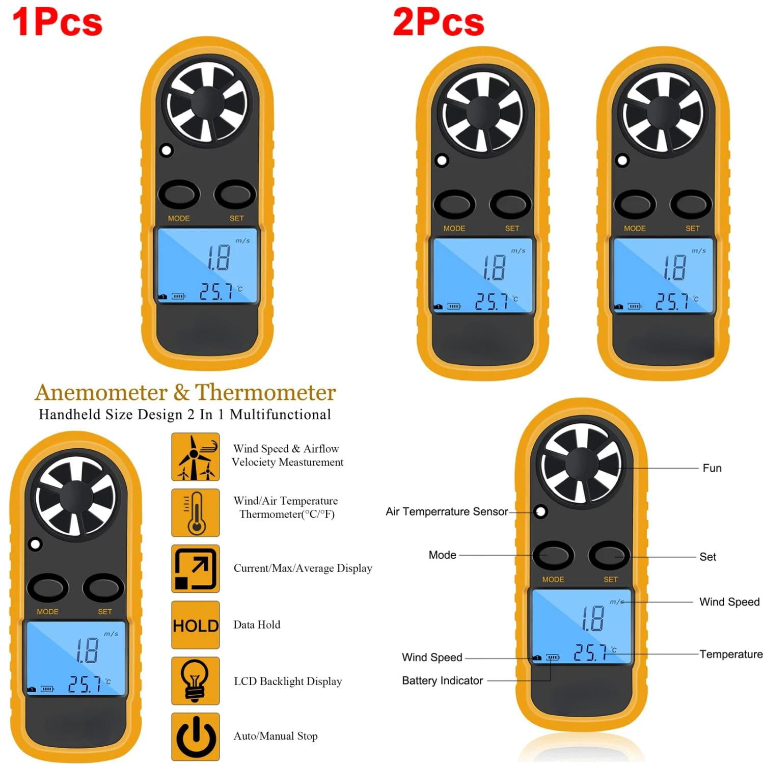 LNGHEJZ GM816 Digital Anemometer Mini LCD Wind Speed Air Velocity ...