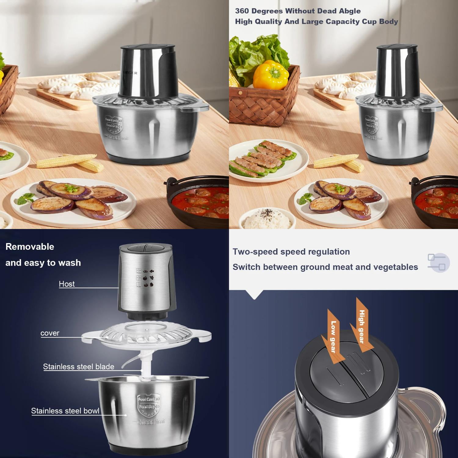 LNGHEJZ High-Speed Stainless Steel Electric Chopper Meat Grinder Mincer ...