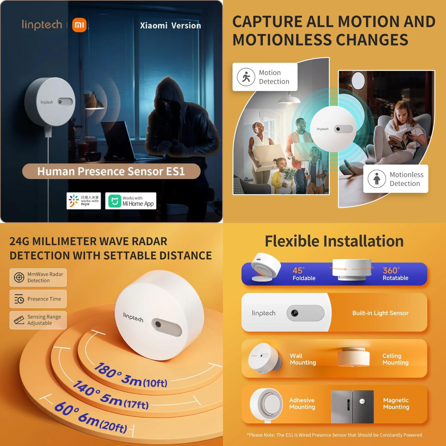 LNGHEJZ Human Presence Sensor MmWave Radar Detection Smart Linkage 6m ...