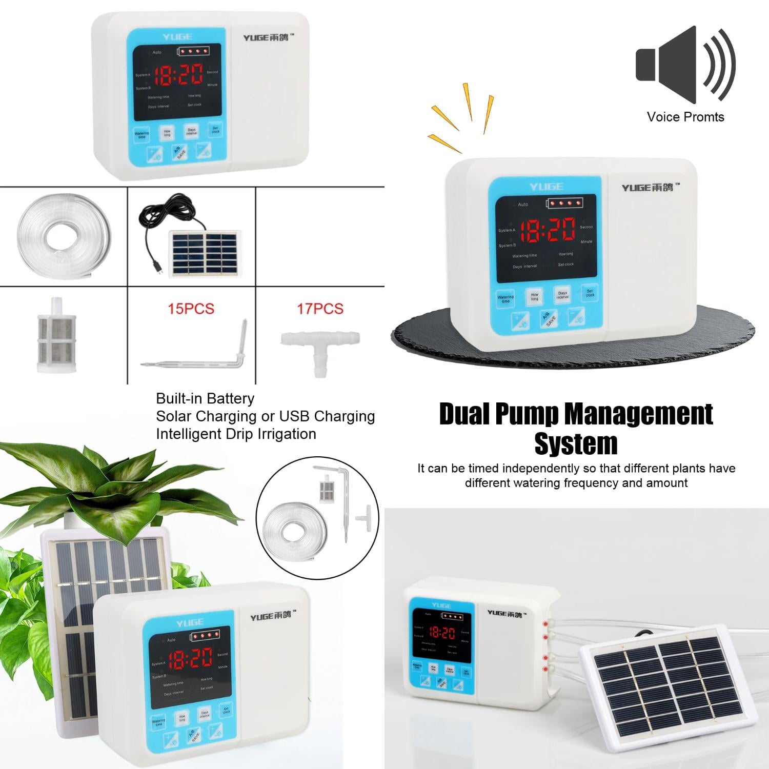 LNGHEJZ Intelligent Automatic Garden Drip Irrigation Device with Dual ...