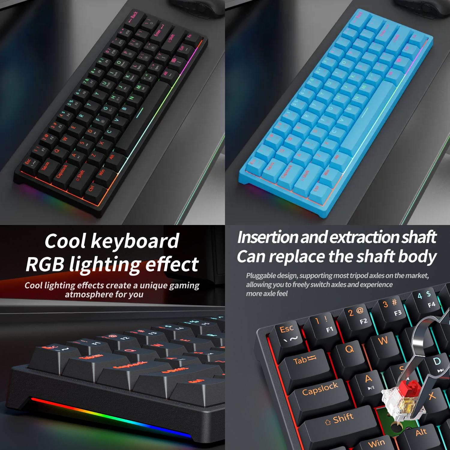 LNGHEJZ MK61 USB Gaming Mechanical Keyboard 61 Keys Red Wired ...