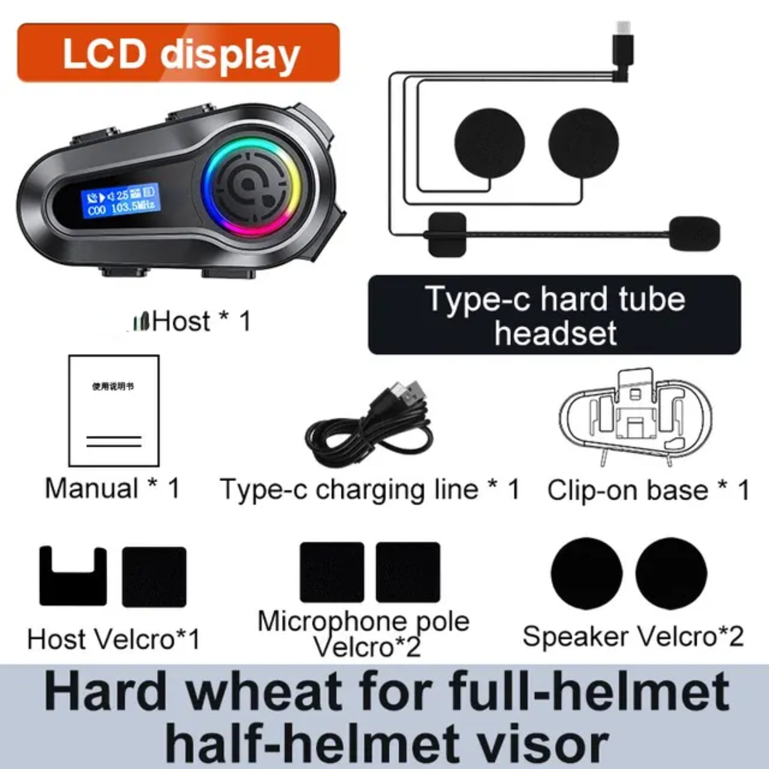 LNGHEJZ Q08 Motorcycle Helmet Headset Bluetooth LCD Display EQ Sound ...