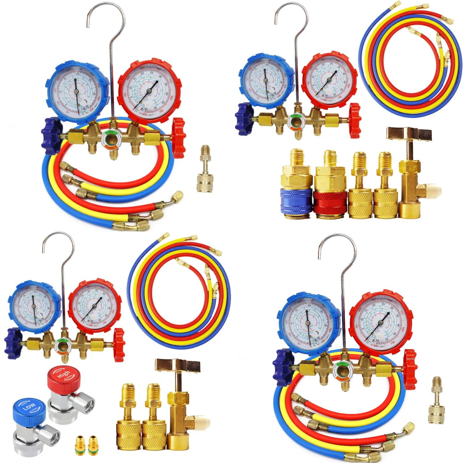 LNGHEJZ Refrigerant Manifold Gauge Set Diagnostic Air Conditioning Tool Hook Hose R410A R22 ...