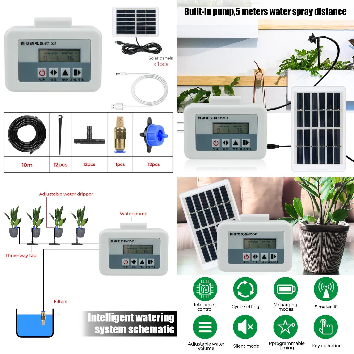 LNGHEJZ Smart Solar Energy Automatic Garden Dripper Timer Irrigation ...
