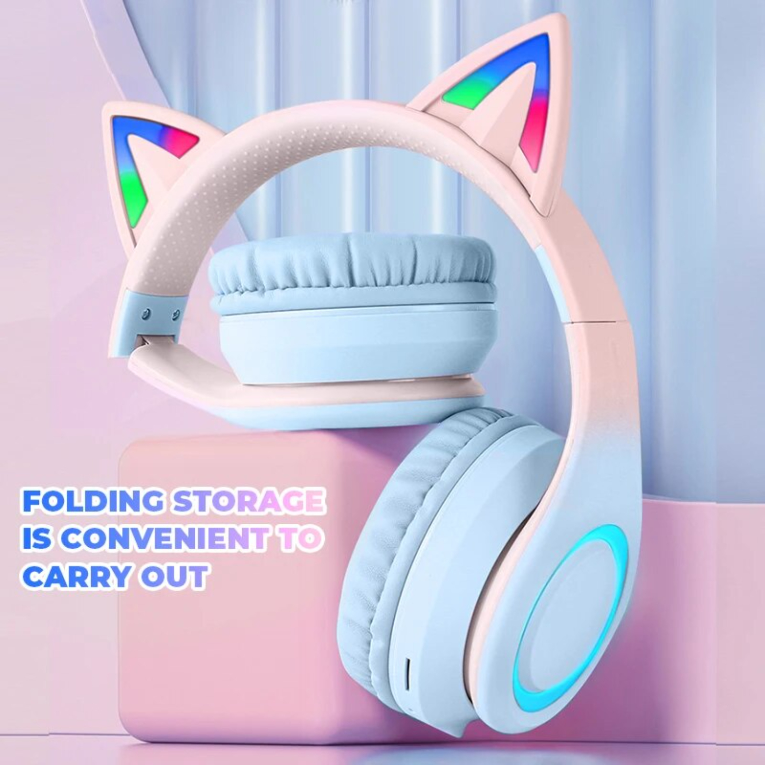 LNGHESM Gradient Color Cat Ear -Mounted Bluetooth 5.3 HIFI Sound ...