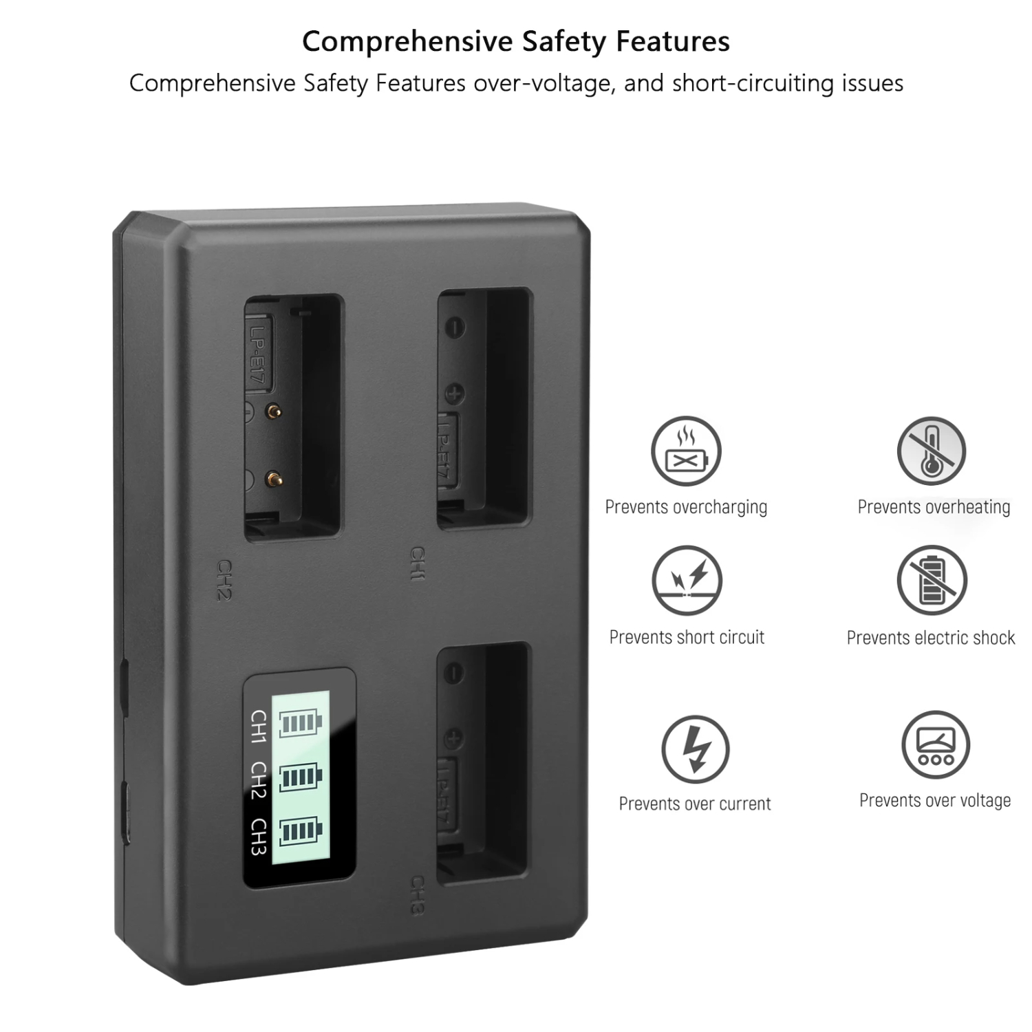 LNGHESM LP-E17 LPE17 Triple Slot Battery Charger EOS R8 R10 R50 RP 77D ...