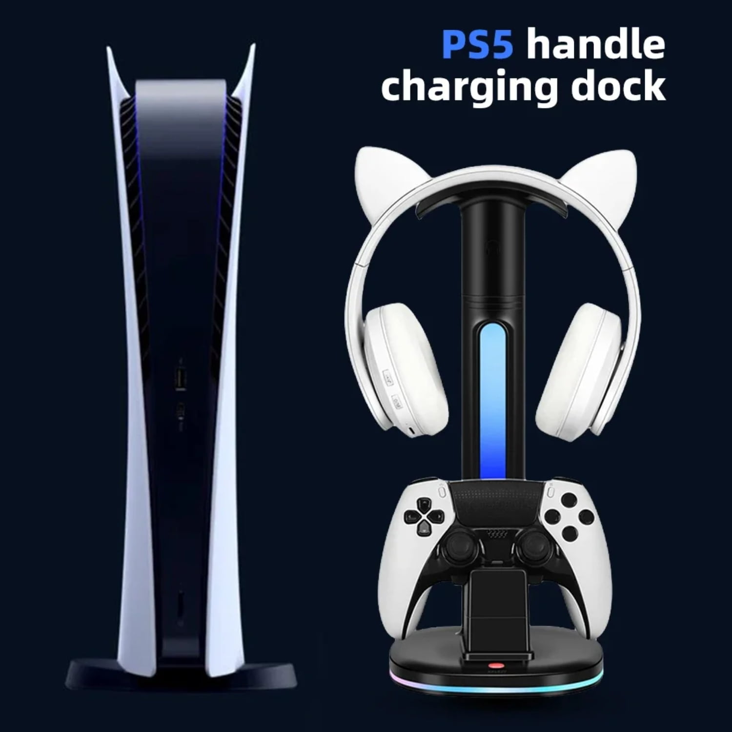 LNGHESM PS5 Controller Charging Station with Headphone Stand Game ...