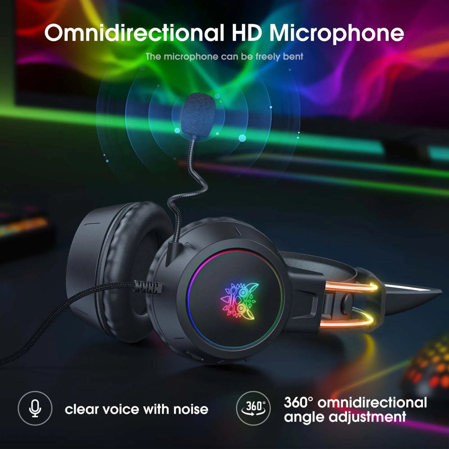 LNGHESM RGB Beam Gaming Headset with Mic Earphones Durable Stereo ...