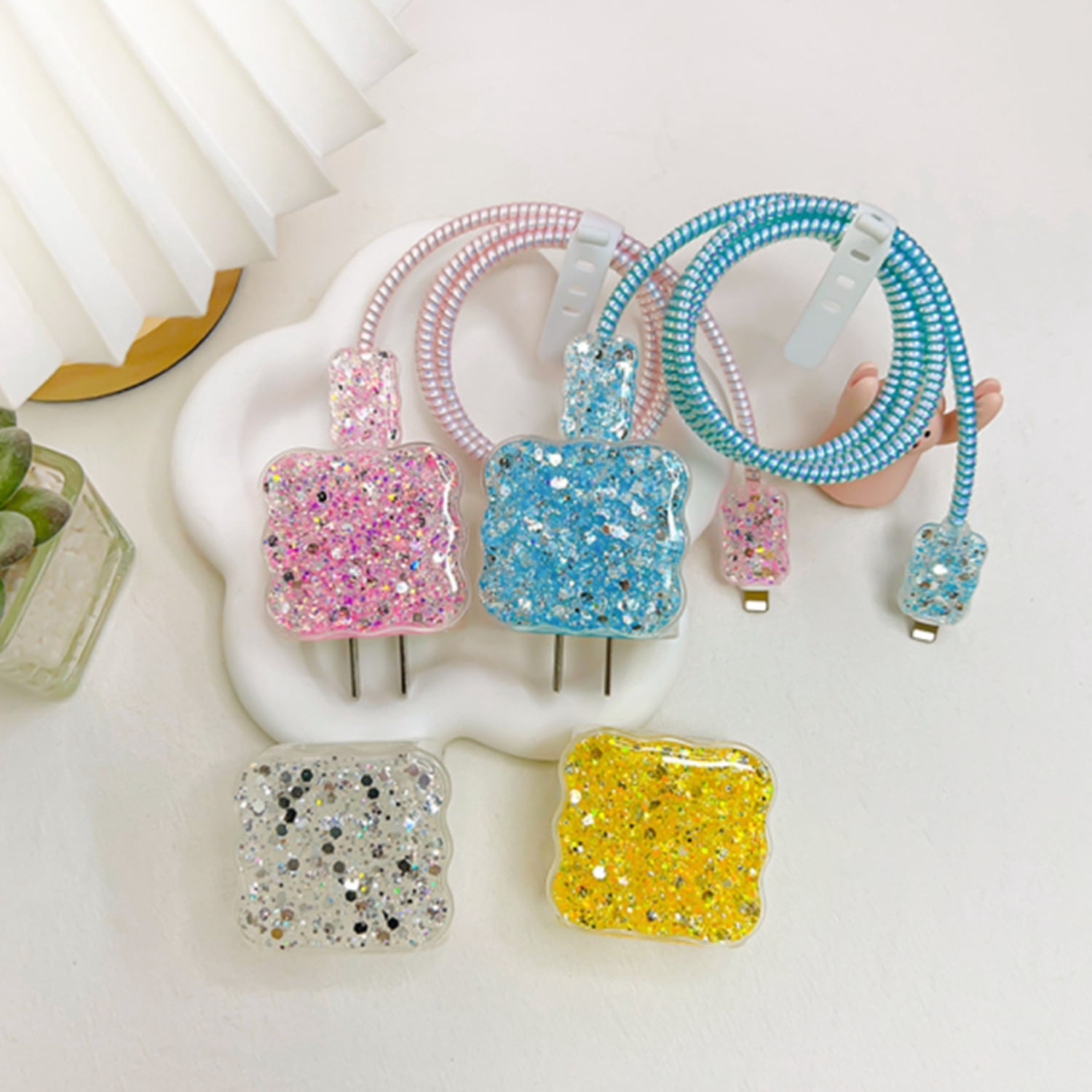 LNGHESM Shimmering Wave Style 5pcs Cable Protector / 18W/20W Charger ...