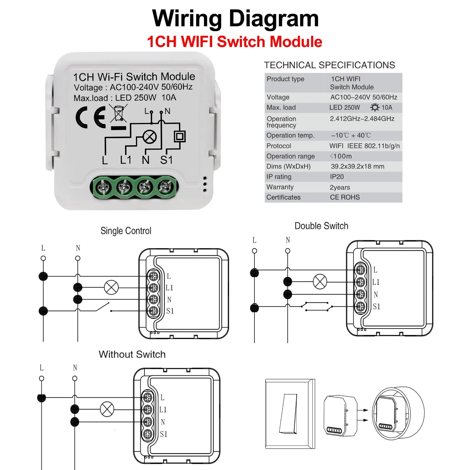 LNGHESM Wifi Smart Light Module Supports 2 Way Control App Remote ...