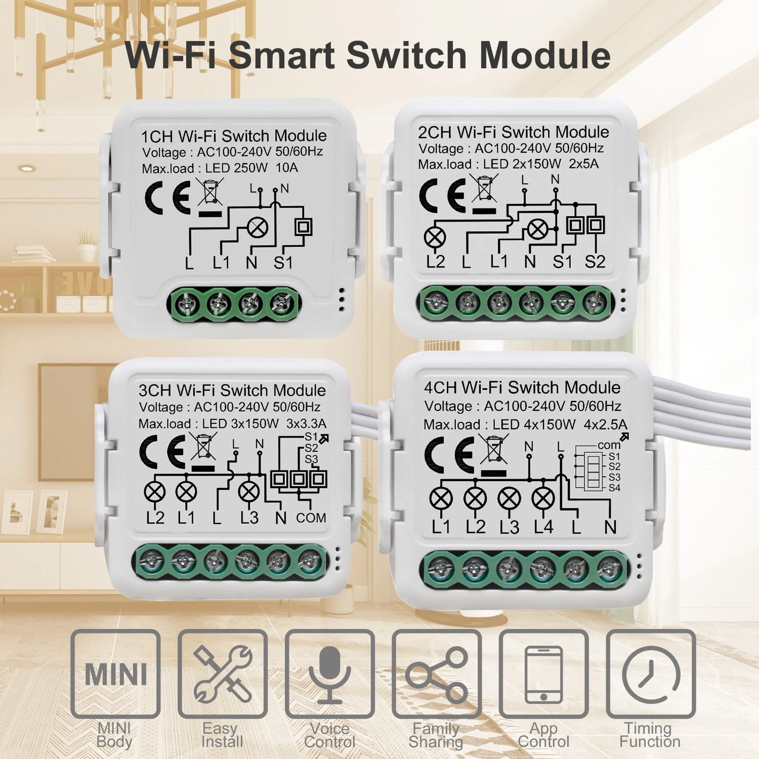 LNGHESM Wifi Smart Light Module Supports 2 Way Control App Remote ...