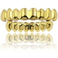 Lngoor 18K Gold Plated Teeth Grillz, 8 Top 8 Bottom, Hip Hop Diamond ...