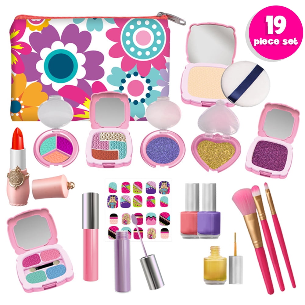 LNGOOR 19pcs Girls Pretend Play Makeup Sets Fake Make Up Kits with ...