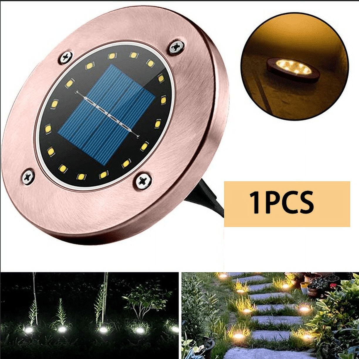 LNGOOR 1PCS Solar Ground Lights - LED Solar Garden Lights Outdoor，Disk ...