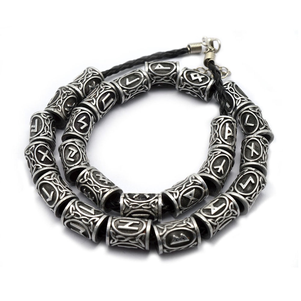 LNGOOR 24Pcs Norse Vikings Runes Hair Beard Beads for Bracelets Pendant ...