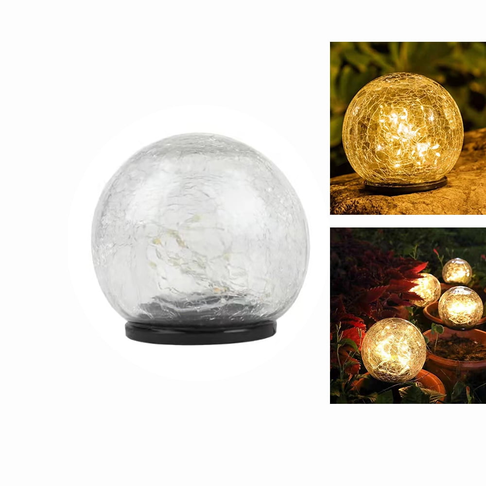 LNGOOR 3.94” Solar Garden Ball Light 1 Pcs Crack Glass Ball Solar Globe ...