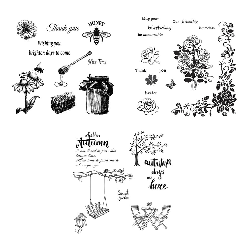 LNGOOR 3 Pcs Flowers and plants Silicone Clear Seal Ledger Decoration ...