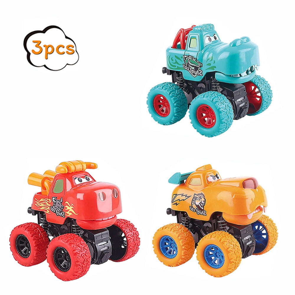 LNGOOR 3PCS Pull Back Cars Friction Powered Vehicles, Stunt Animal Car ...
