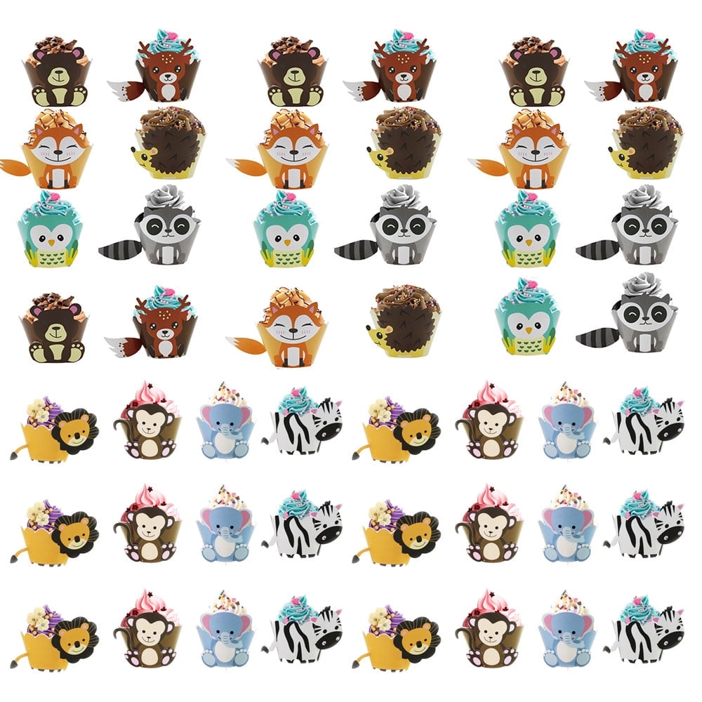 LNGOOR 48Pcs Cupcake Decorations, Animal Kids Birthday Cake Toppers ...