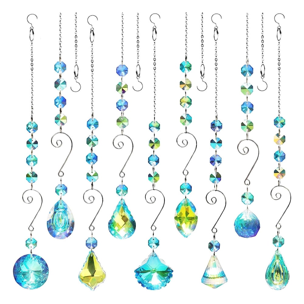 LNGOOR 9 Pcs Sun Catchers with Crystals, 15.75 in Colorful Crystal ...