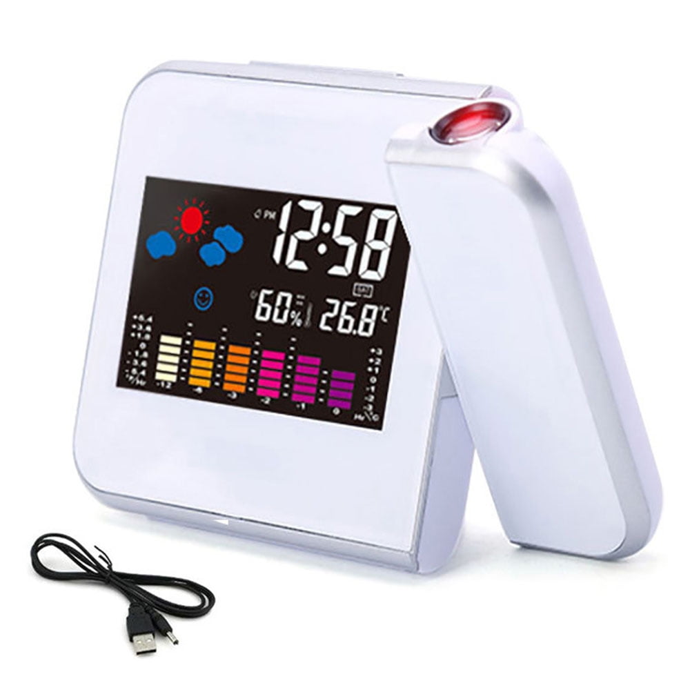 LNGOOR Atomic Projection Alarm Clock with Weather Station for Bedrooms ...