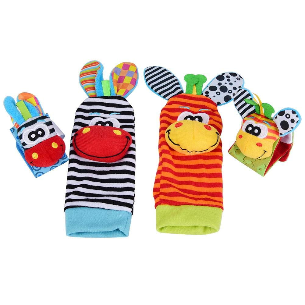 LNGOOR Baby Socks,Wrist Rattles Toys 4 pcs Cute Animal Soft Newborn ...