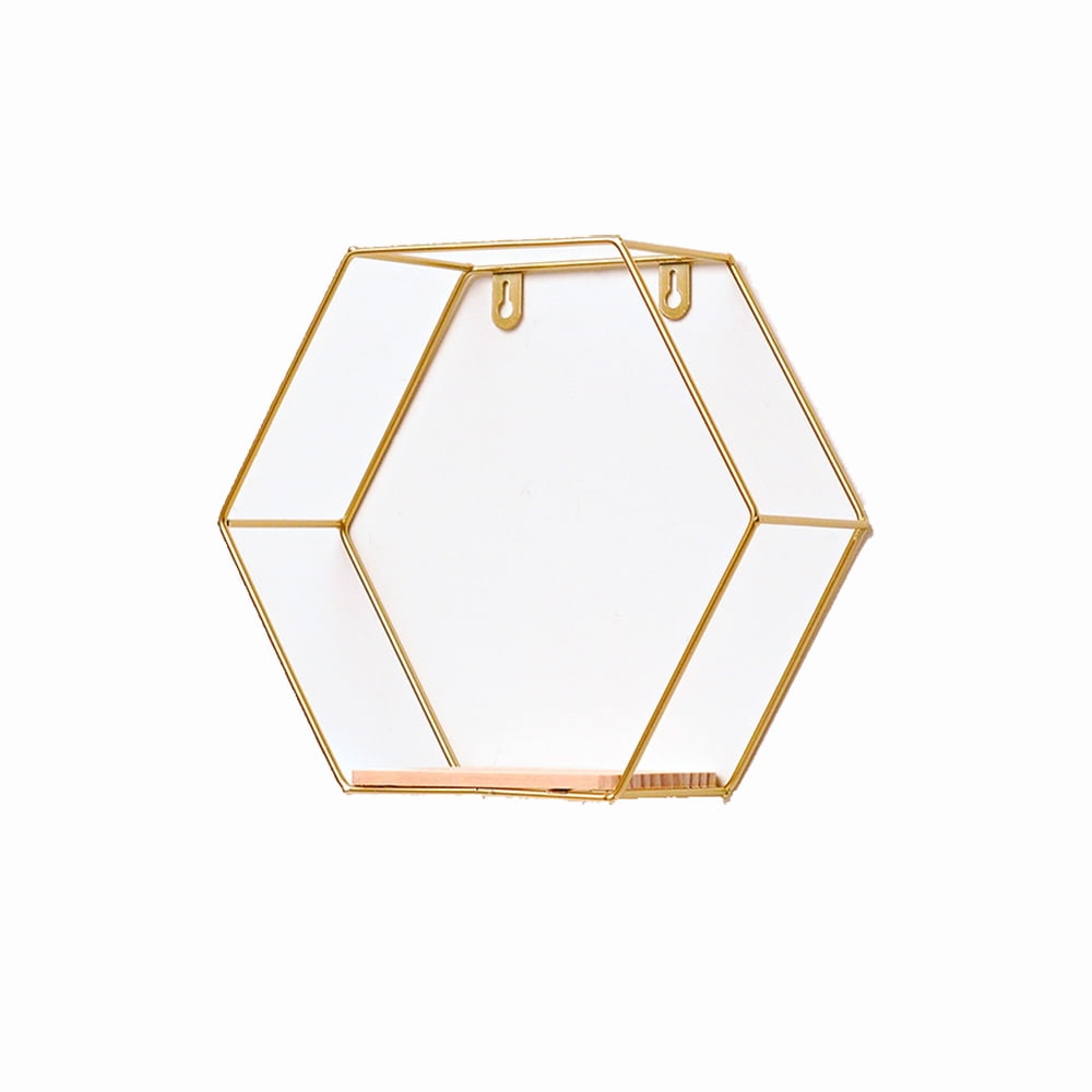 LNGOOR Gold Decorative Geometric Hexagon Floating Shelf Multi-use Metal ...