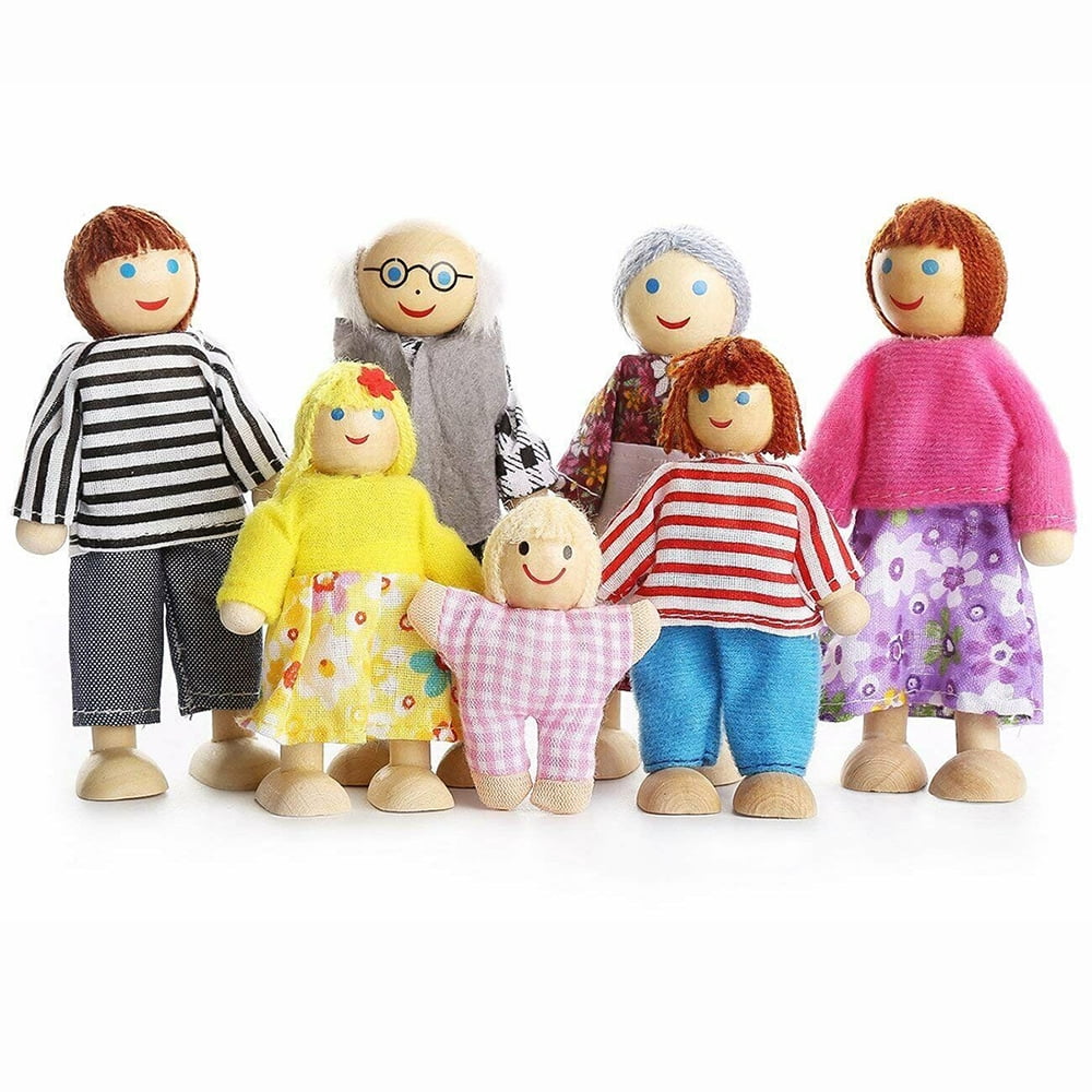 LNGOOR Kids Girls Lovely Happy Dolls Family Playset Wooden Figures Set ...