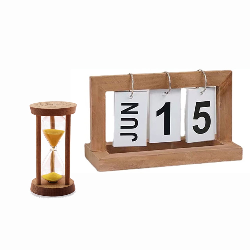 LNGOOR Rustic Style Wooden Perpetual Calendar and Three-minute ...