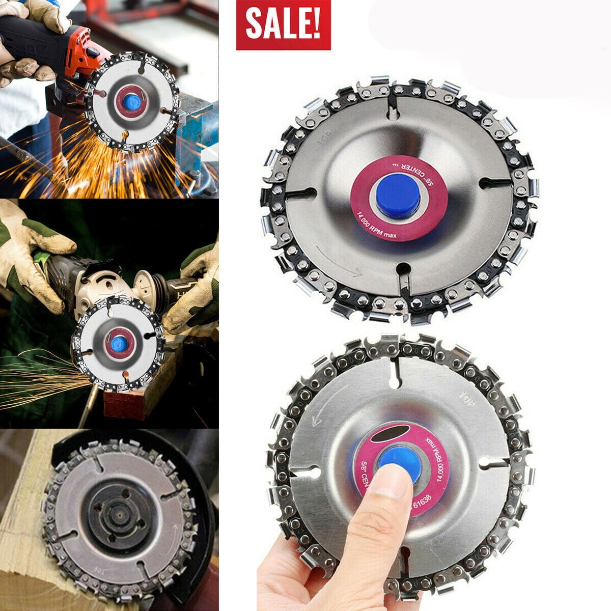 LNGOOR Wood Carving Chain Disc Angle Grinder Disc Chain Saw Plate 22 Tooth, 5/8" Center Hole for ...