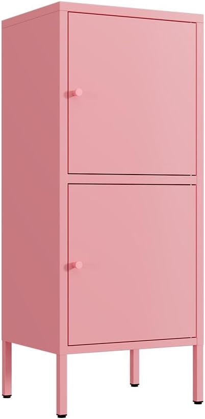 LNGZOE 2 Door Metal Locker Storage Cabinet with 1 Adjustable Shelves ...