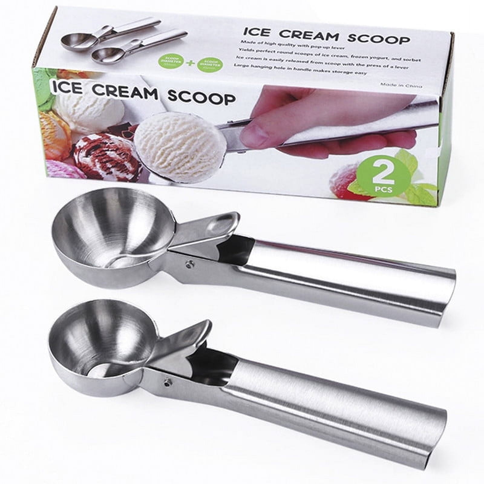 LNJBABAO 2 Pack Stainless Steel Ice Cream Scoop for Dessert Fruits ...