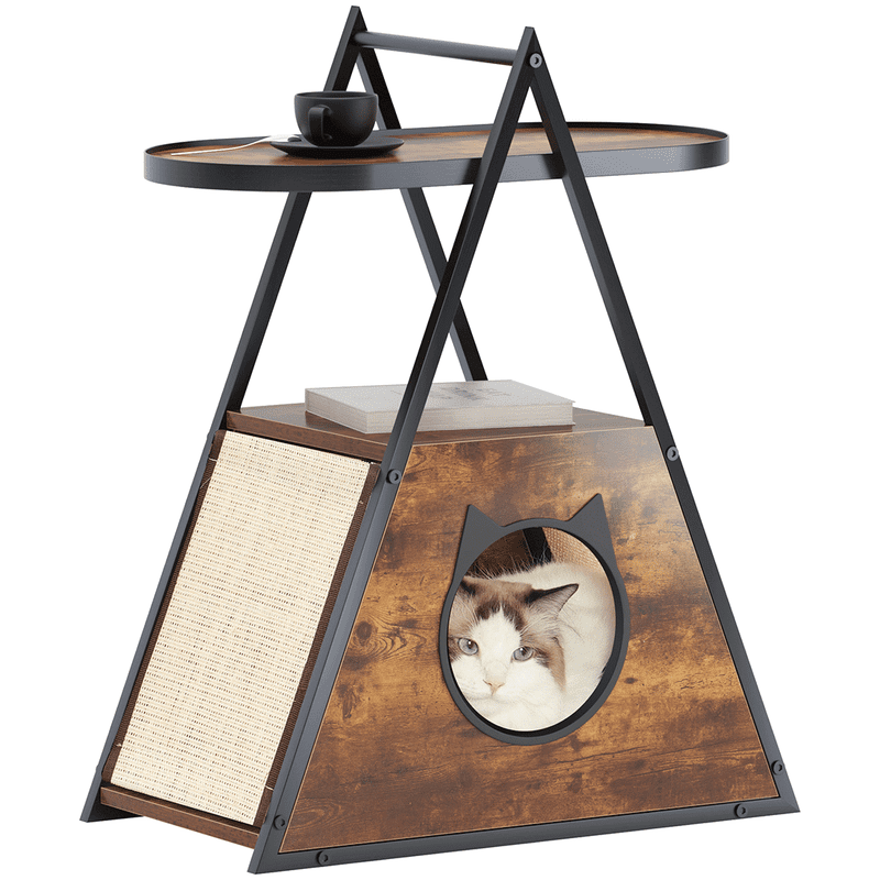 LNJBABAO Cat House End Table Wood Cat Condo Black Vintage Pet Furniture ...