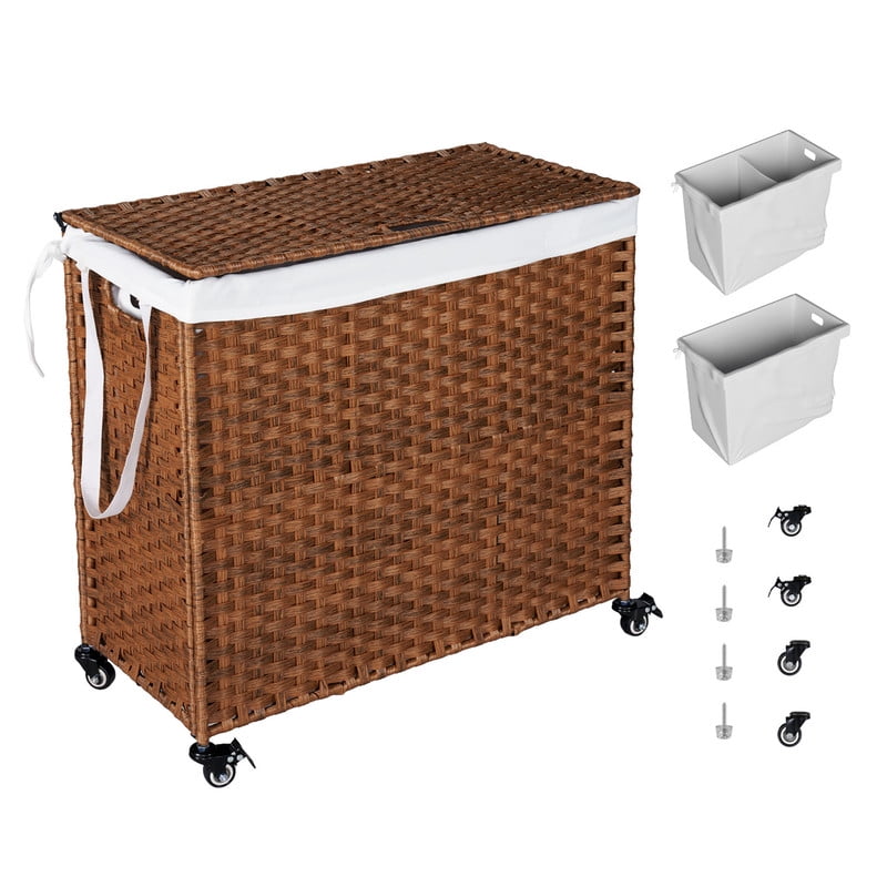 LNJBABAO Laundry Hamper With Lid PE Rattan Powder Coating Frame Clothes ...