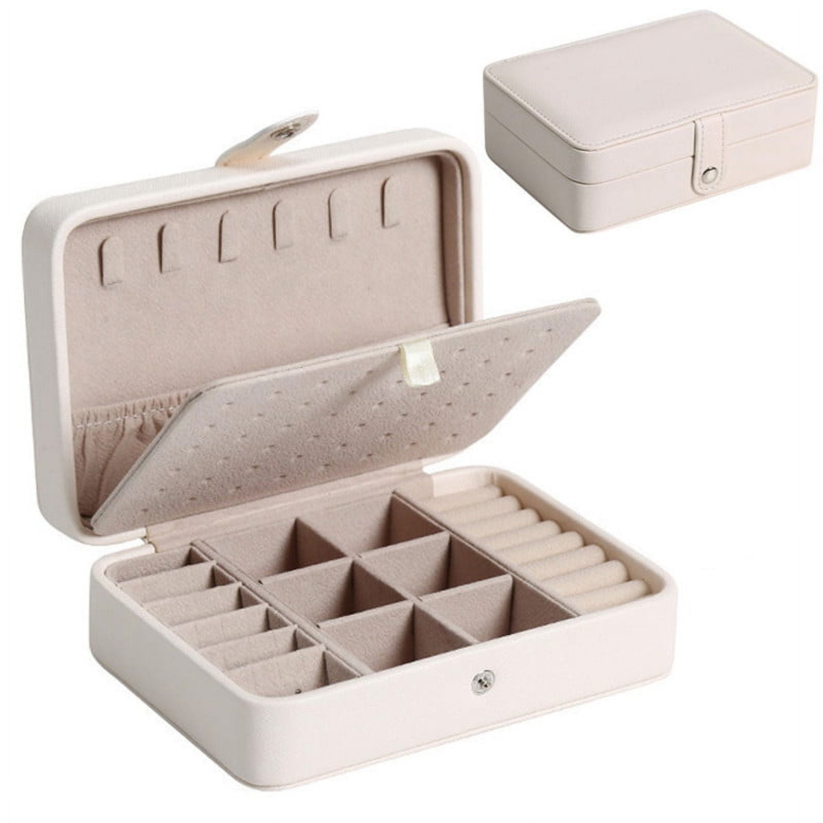 LNJBABAO Leather Large Jewelry Travel Case White for Necklace Earring ...