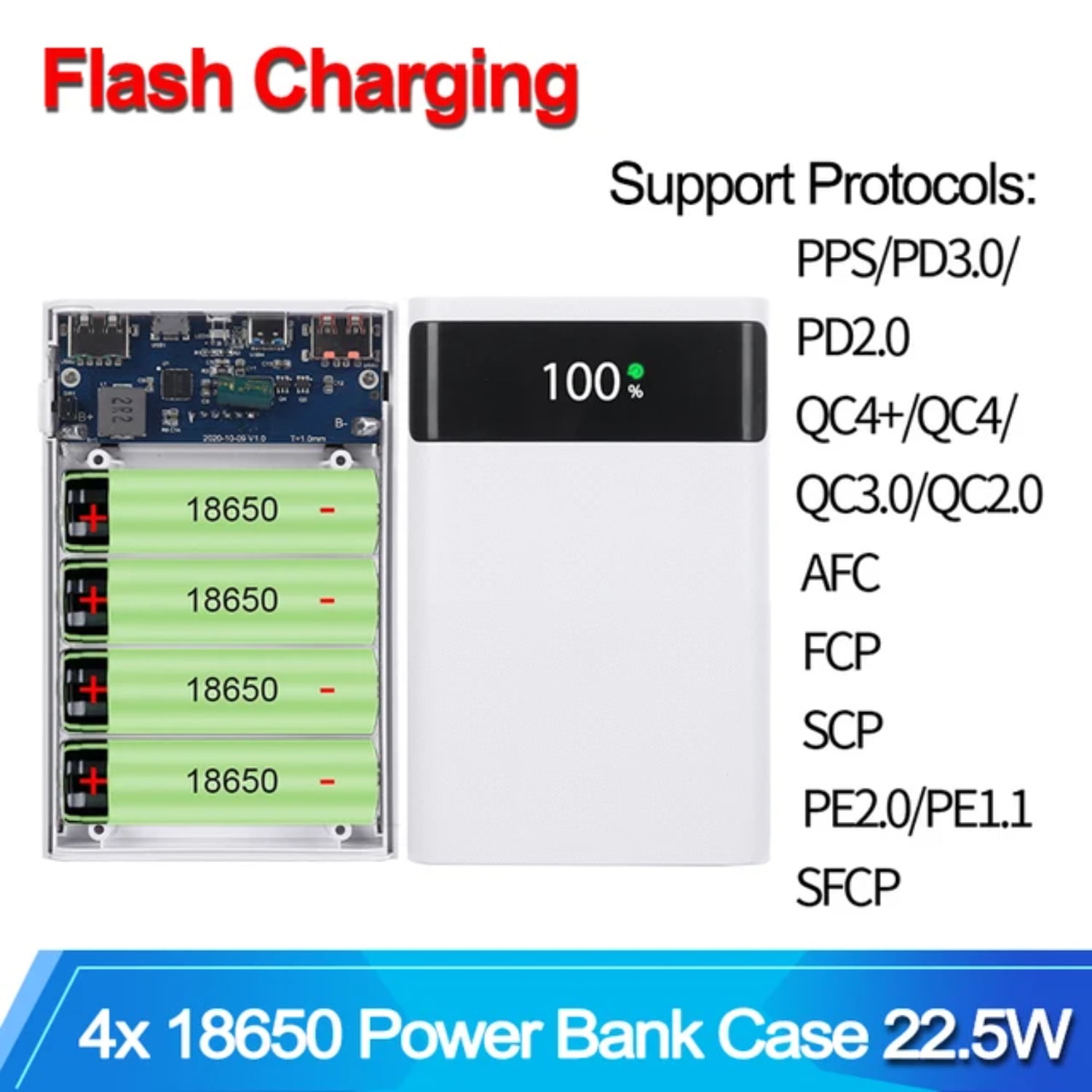 LNJLAN 18650 Battery DIY Power Bank Case Charge Box 5V Dual USB Type C Battery Holder Box PD QC3 ...