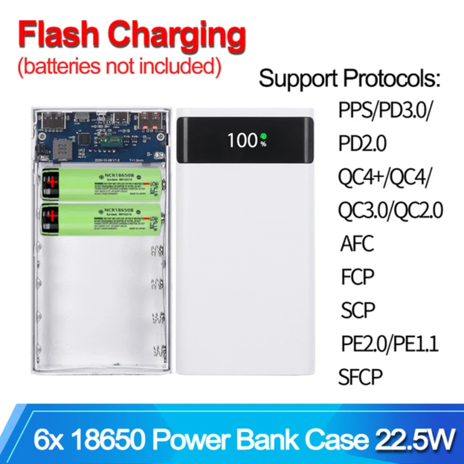 LNJLAN 18650 Battery DIY Power Bank Case Charge Box 5V Dual USB Type C ...