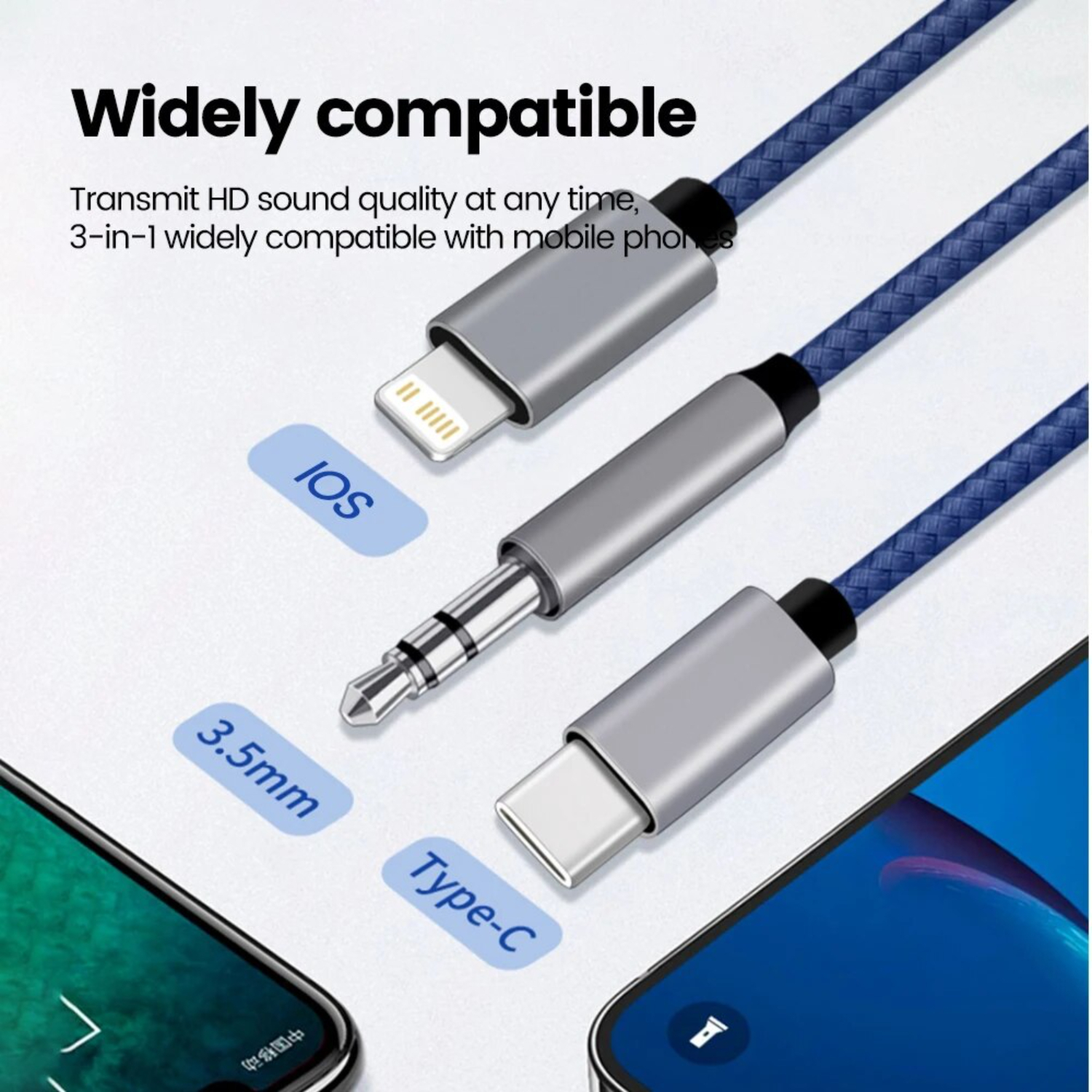 LNJLAN 3 in 1 Type C 3.5mm Jack Aux Cable To IOS Audio Cable Adapter ...