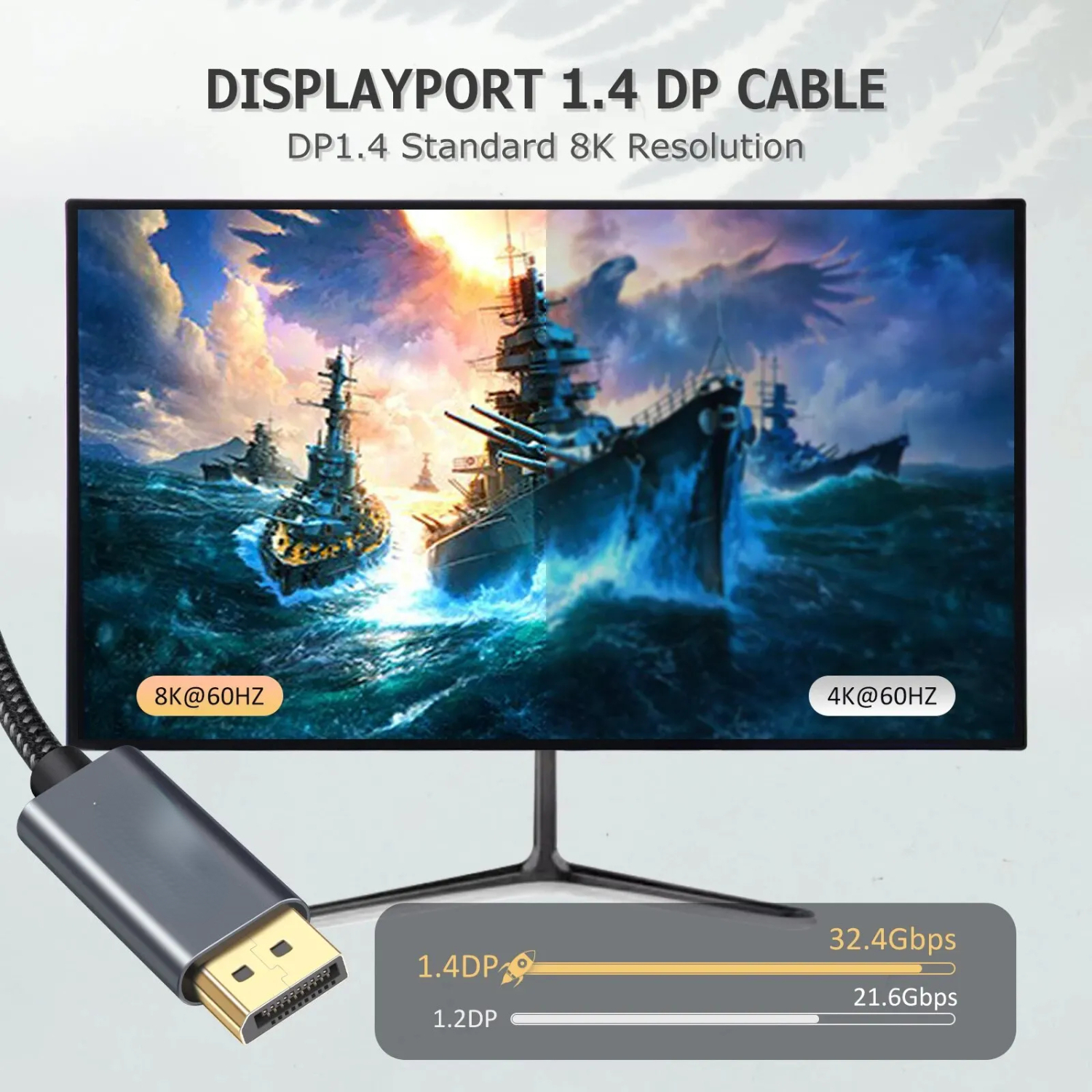 LNJLAN 8K DisplayPort 1.4 Cable DP to DP Cable 8k@60hz/4k@144hz Gold ...