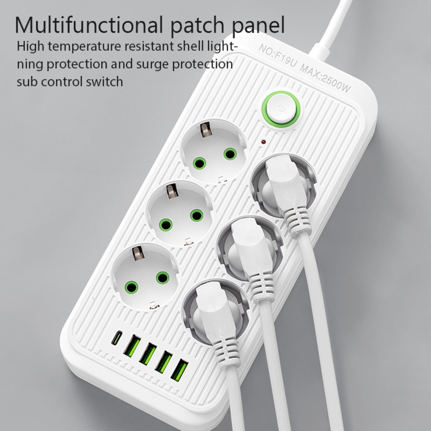 LNJLAN EU Plug Power Strip 2M Extension Cable Multiprise 6AC Outlets ...