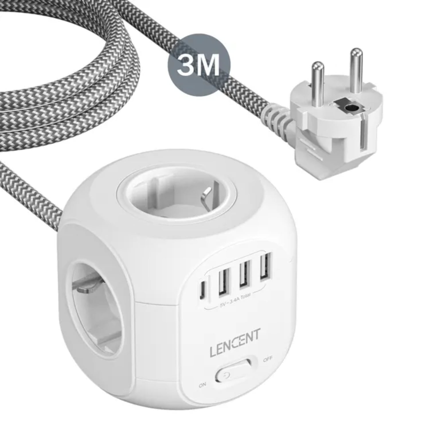 LNJLAN EU Plug Power Strip Cube with 4 AC Outlets 3 USB Port 1 Type C ...