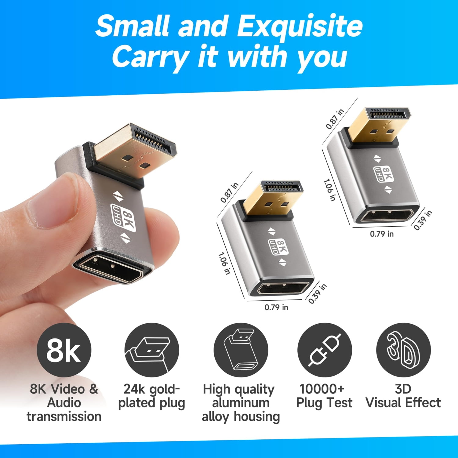 LNJLAN Gold-Plated Vertical Bend Adapter DP1.4 8K60Hz Monitor Computer ...