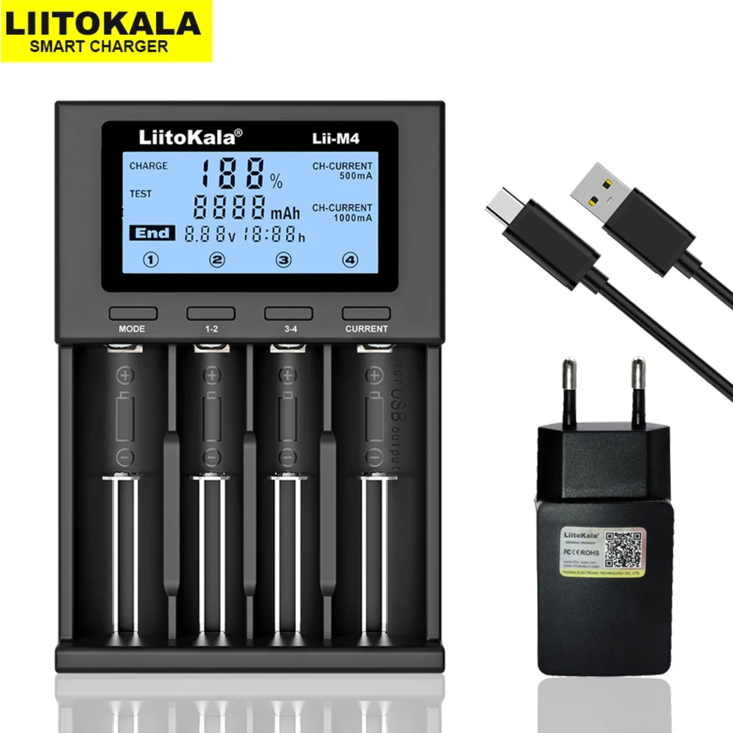LNJLAN Lii-M4 18650 Charger LCD Display Smart Charger Test Capacity ...