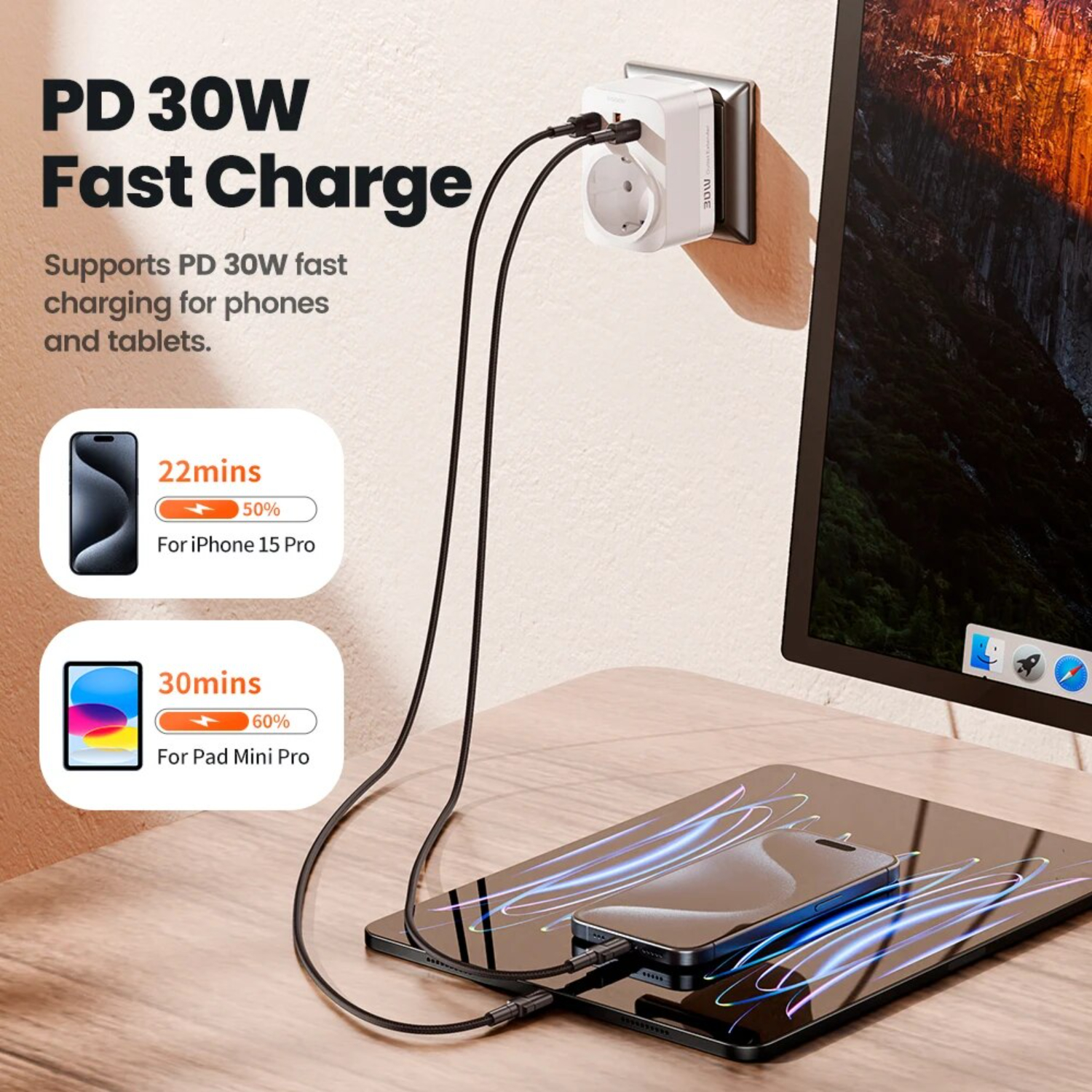 LNJLAN PD 30W Charger AC Outlets Mobile Phone Charger 15 14 USB Wall ...