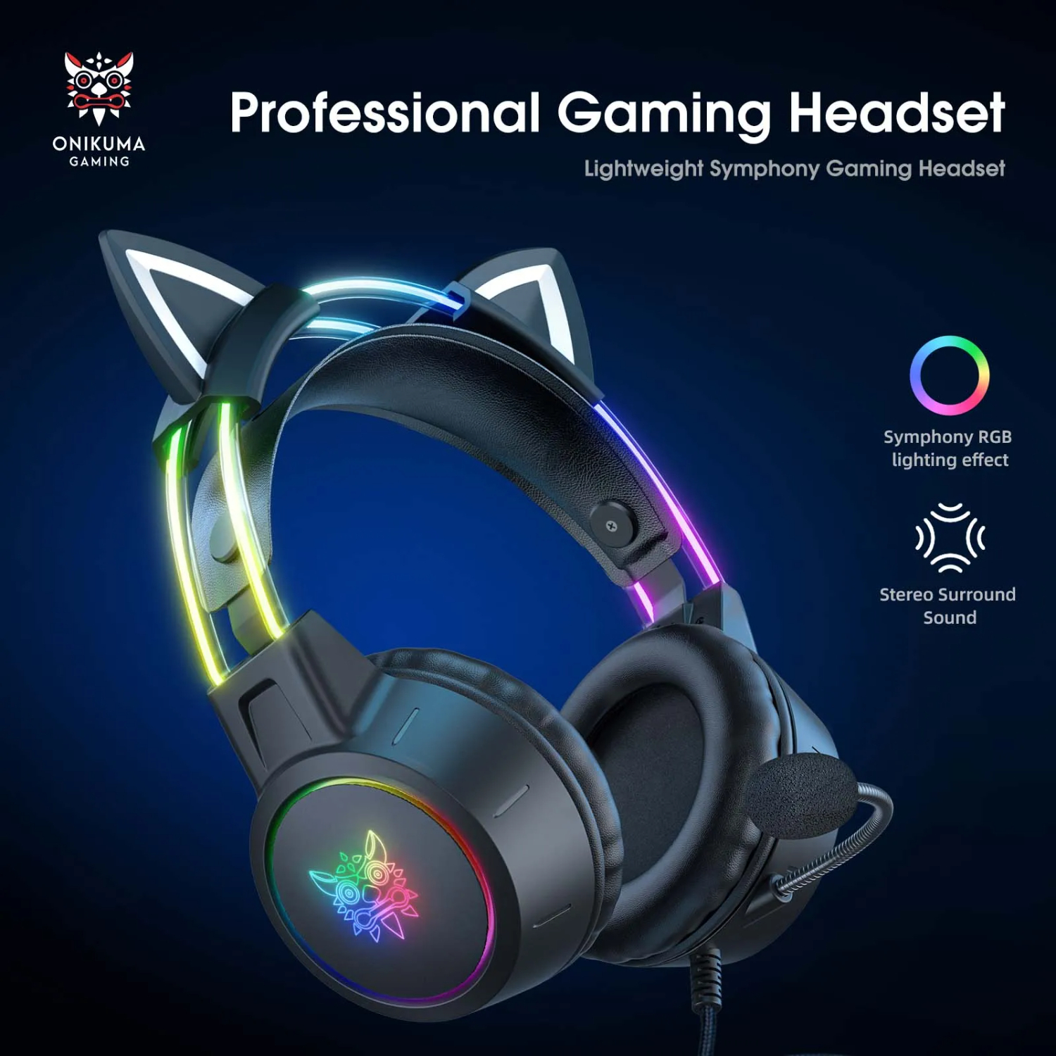 LNJLAN RGB Beam Gaming Headset with Mic Earphones Durable Stereo ...