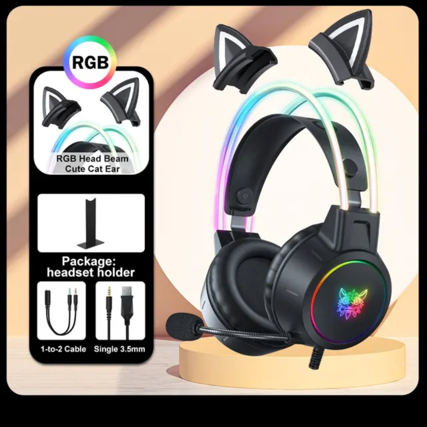 LNJLAN RGB Beam Gaming Headset with Mic Earphones Durable Stereo ...