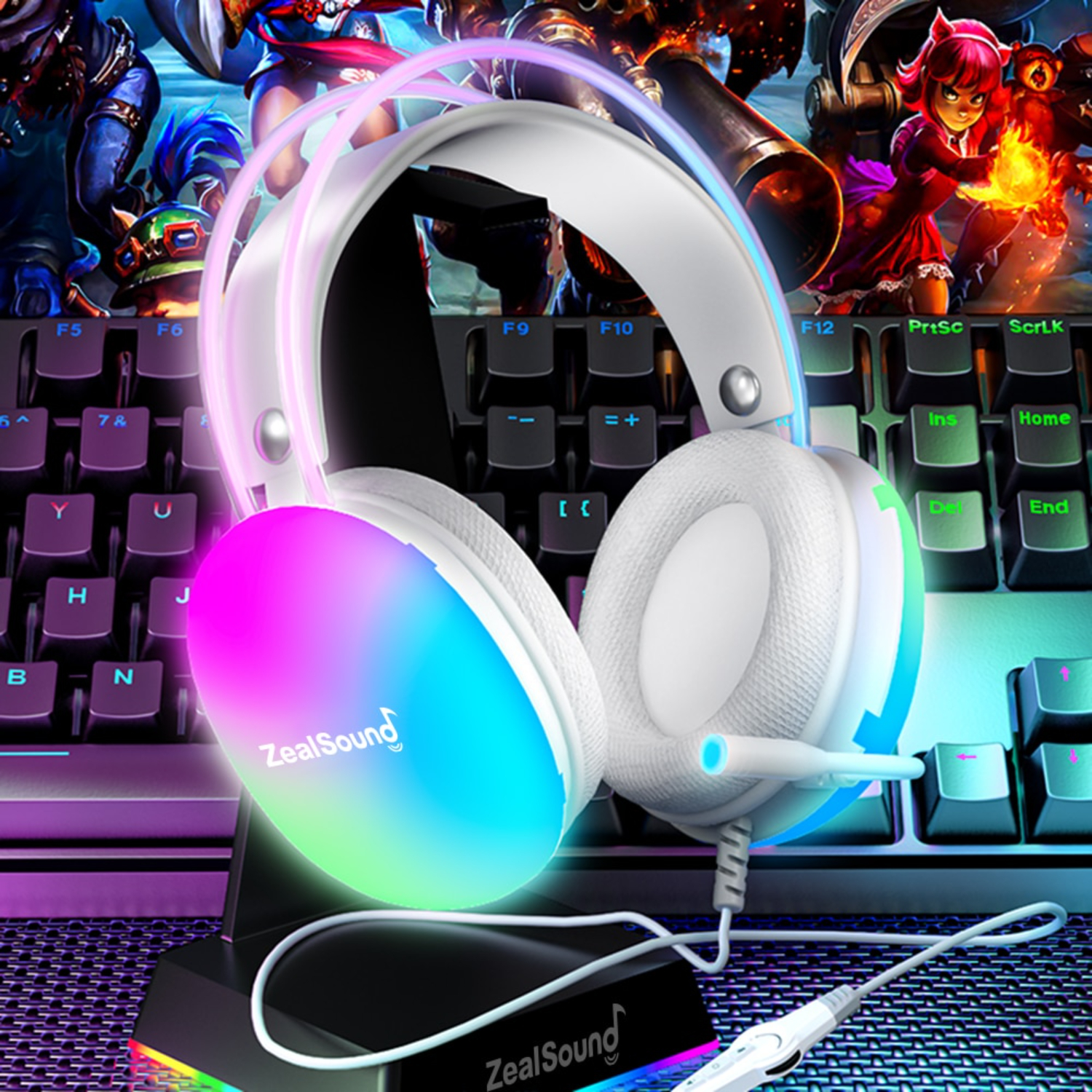 LNJLAN RGB USB Gaming Headset Laptop PS4 PS5 Wired Headphones With Mic ...