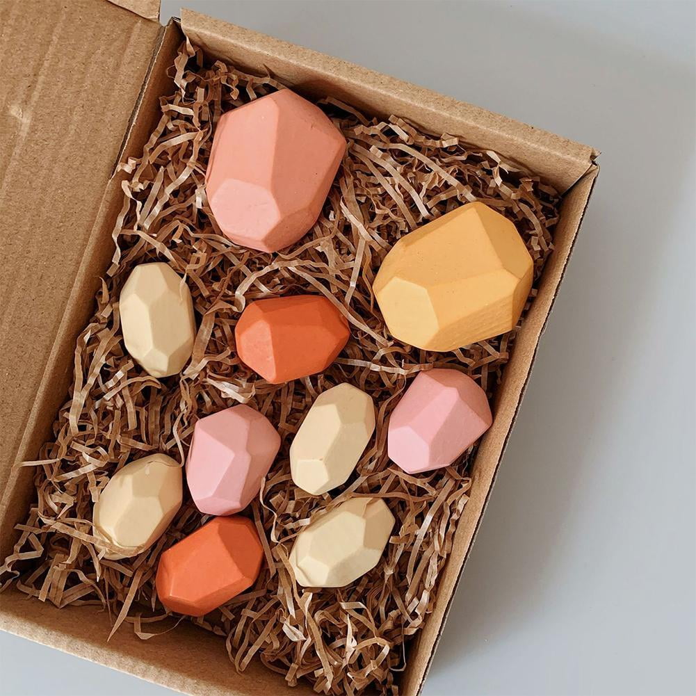 LNKOO 10 Pcs Wooden Stone Balancing Blocks- Colorful Wood Stone ...