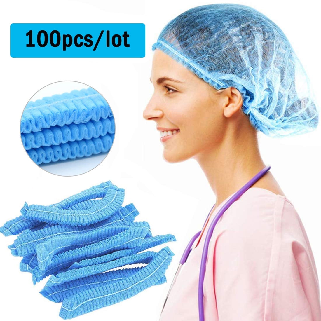 LNKOO 100 Pack 21" Disposable Nonwoven Bouffant Caps Hair Net for ...